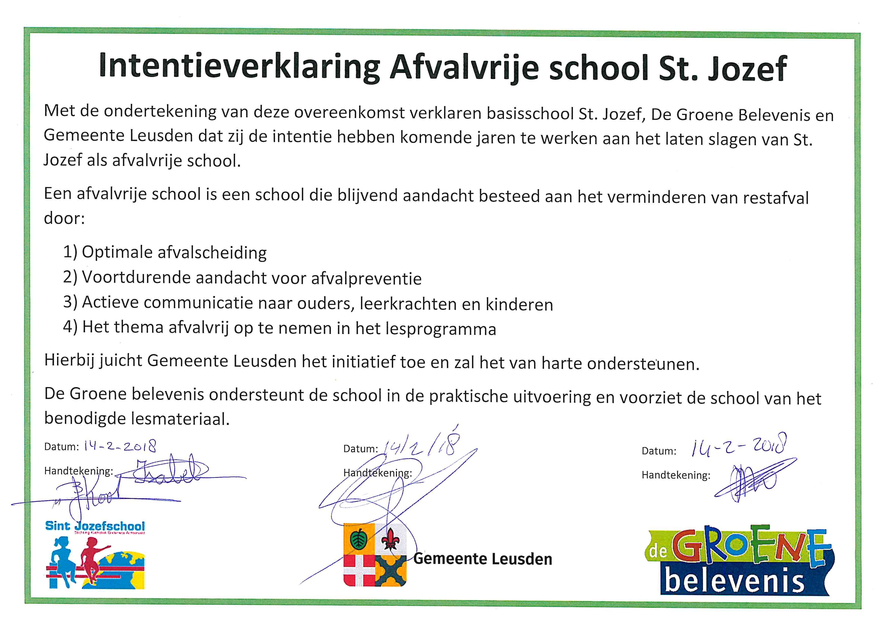 Intentieverklaring afvalvrije school - Basisschool St. Jozef